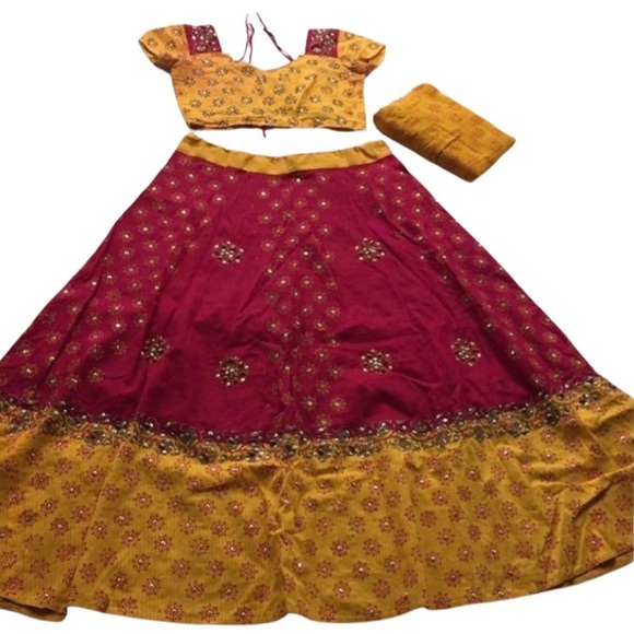 Dresses | Indian Red And Yellow Dress Chanya Choli | Poshmark
